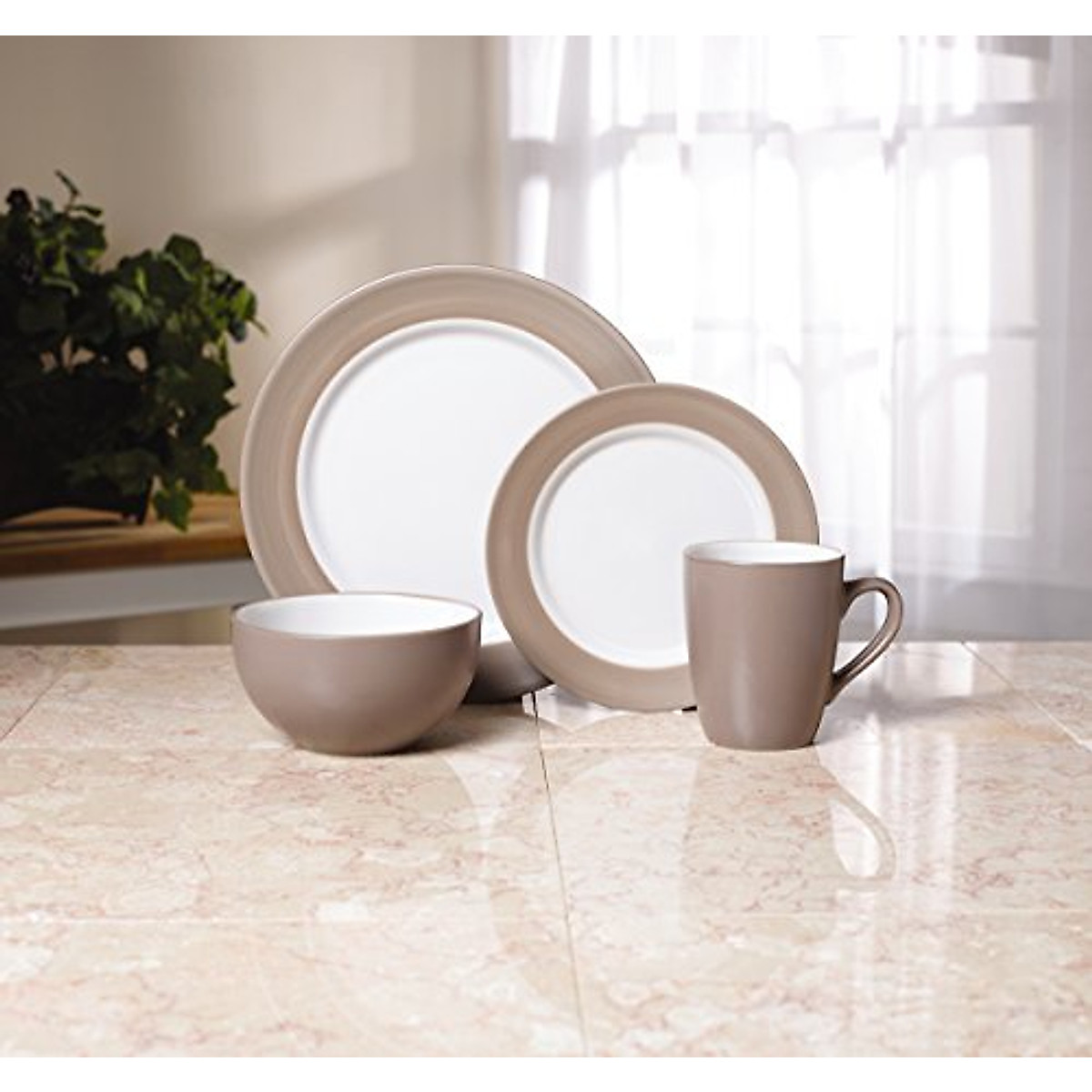 Pfaltzgraff Harmony Taupe 16-Piece Stoneware Dinnerware Set, Service for 4