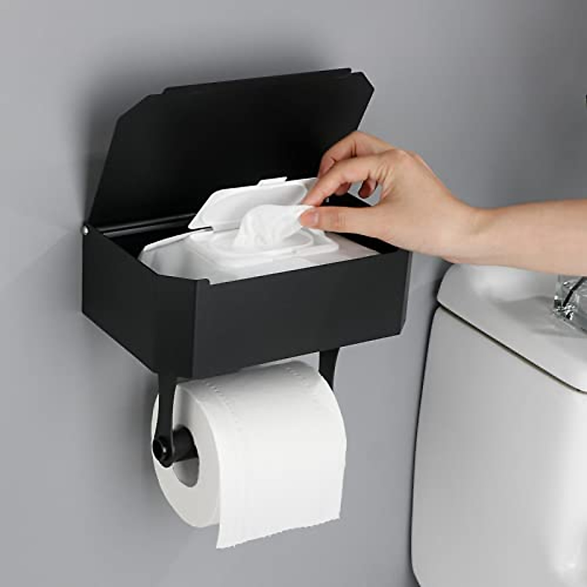 Toilet Paper Holder - Black Toilet Paper Stand | Double Phone Shelf Toilet Paper Roll Holder, Adhesive Bathroom Toilet Tissue Holder, Rustproof Tissue Holder Suenos
