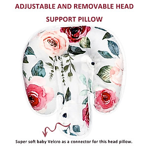 CARUILI 2-in-1 Infant Car Seat Insert for Newborn, Car Seat Head Support Baby Girls Boys, Extra Soft Preemie Carseat Head Support Cushion Pillow for Baby Car Seats, Strollers, Bouncers, Floral