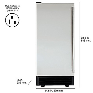 DUURA DI50 60Lb Premium Energy Star Clear Ice Cube Maker Machine for Built-in Undercounter or Freestanding Household Residential or Commercial Use, 15 Inch Wide, Silver