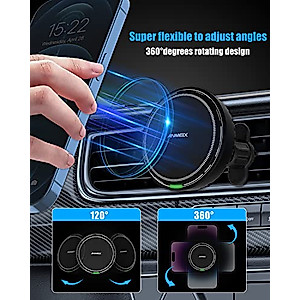 Magnetic Wireless Car Charger Mount，[Ice Cooling Charging] Anmeix 15W Fast Charging Magnet Car Phone Holder,Air Vent Mount Compatible with iPhone 15/14/13/12 Series Phones and Magnetic Cases, Black