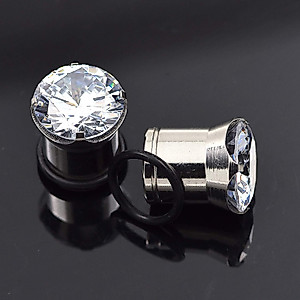 Longbeauty 8mm 0g Stainless Steel Prong Set Clear CZ Ear Plugs Tunnels Stretcher Expander Piercing Gauges With O-Ring