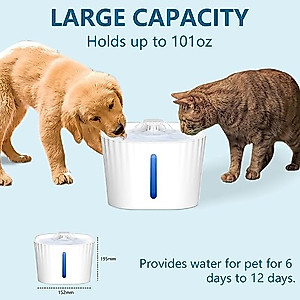 Cat Water Fountain, 101 fl oz/3L Automatic Pet Water Fountain with LED Light, Ultra-Quiet Dog Water Fountain, Activated Carbon Filter Pet Water Fountain for Cats, Dogs, Multi-Pet