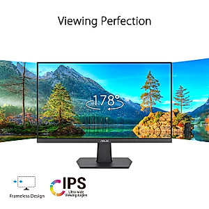ASUS 24” (23.8-inch viewable) 1080P Eye Care Monitor (VA24EHF) - IPS, Full HD, Frameless, 100Hz, 1ms, Adaptive-Sync, for Working and Gaming, Low Blue Light, HDMI, VESA Mountable, Tilt, BLACK