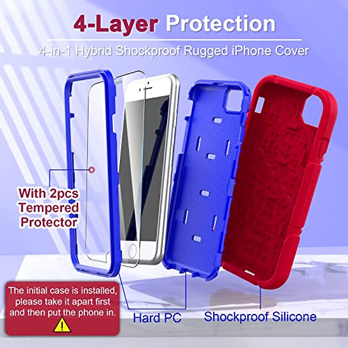 Grifobes for iPhone SE 2022/2020 Case, for iPhone 8/7 / 6 / 6S with [2Pack] Tempered Glass Screen Protector, Heavy Duty Shockproof Protective iPhone SE 3rd/2nd Generation Cover 4.7" for Kids Boys