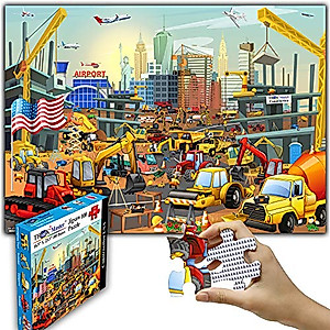 Think2Master Construction in New York City, USA 100 Pieces Jigsaw Puzzle Fun Educational Toy for Kids, School & Families. Great Gift for Boys & Girls Ages 4+ to Stimulate Learning. Size:23.4” X 16.5”