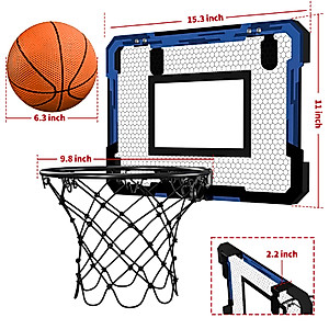 QDRAGON Mini Basketball Hoop, Over The Door Indoor, with 3 Balls/Inflator/Breakaway Rim, Basketball Toy Gifts for Kids and Adults, Suit for Bedroom/Office/Outdoor, Blue