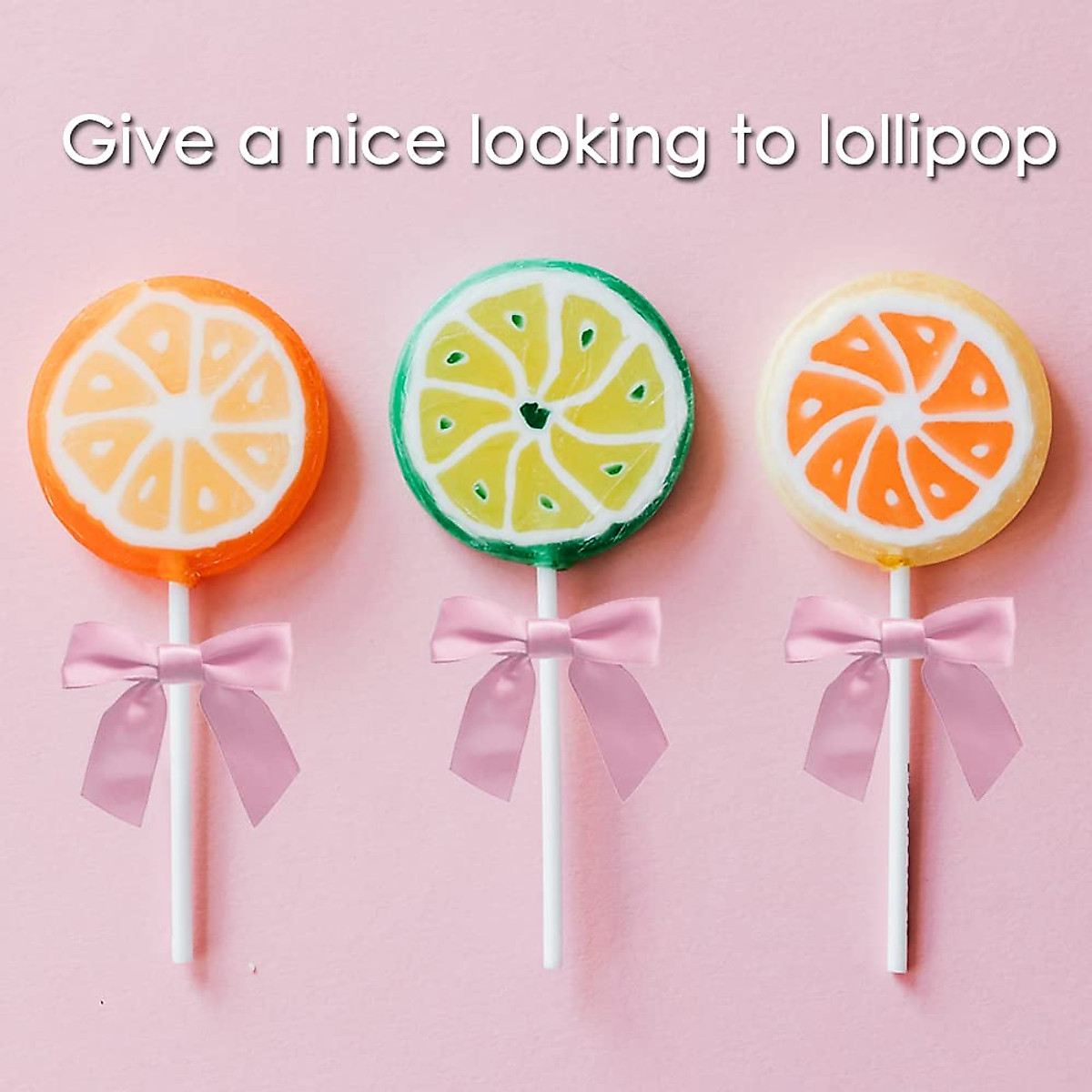 BAISDY 50pcs Twist Tie Bows for Treat Cake Pops Sealing Lollipop Bags Ribbon Bows Craft Twist for Brithday Baby Shower Valentine's Day Christmas Party (Light Pink)