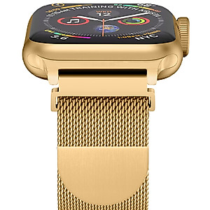 Metal Milanese Loop Band Compatible with Apple Watch Band 38mm 40mm 41mm 42mm 44mm 45mm 49mm Women Men, Stainless Steel Mesh Magnetic Adjustable Strap for iWatch Series Ultra/8/7/6/5/4/3/2/1/SE, Gold