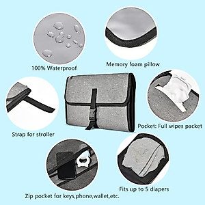 Portable Baby Changing Pad, SKYROKU Detachable Travel Changing Pad, Smart Wipes Pocket with Built-in Pillow -Waterproof & Large Changing Area-Foldable Travel Baby Changing Kit Black