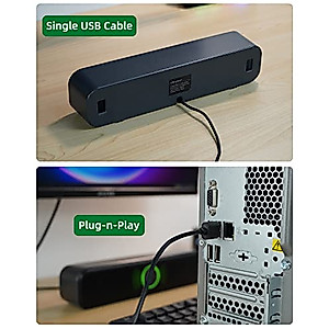 YOFANQI USB Computer Speakers for Desktop, Laptop, PC Gaming Speakers, Small Computer Sound Bar with Stereo Loud Sound, Enhanced Bass, Dynamic RGB Light, Digital Volume Knob