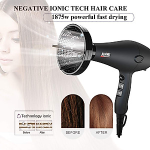 Jinri Hair Dryer Professional Salon Ionic Blow Dryer with Concentrator & Diffuser, Light Weight Low Noise Hair Blow Dryers, Black