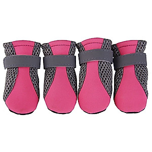4 Pcs Waterproof Pet Boots, Anti-Slip Dog Shoes, Washable Mesh Boots, Reusable Paw Protectors for Small Medium Dogs (Rose Red)