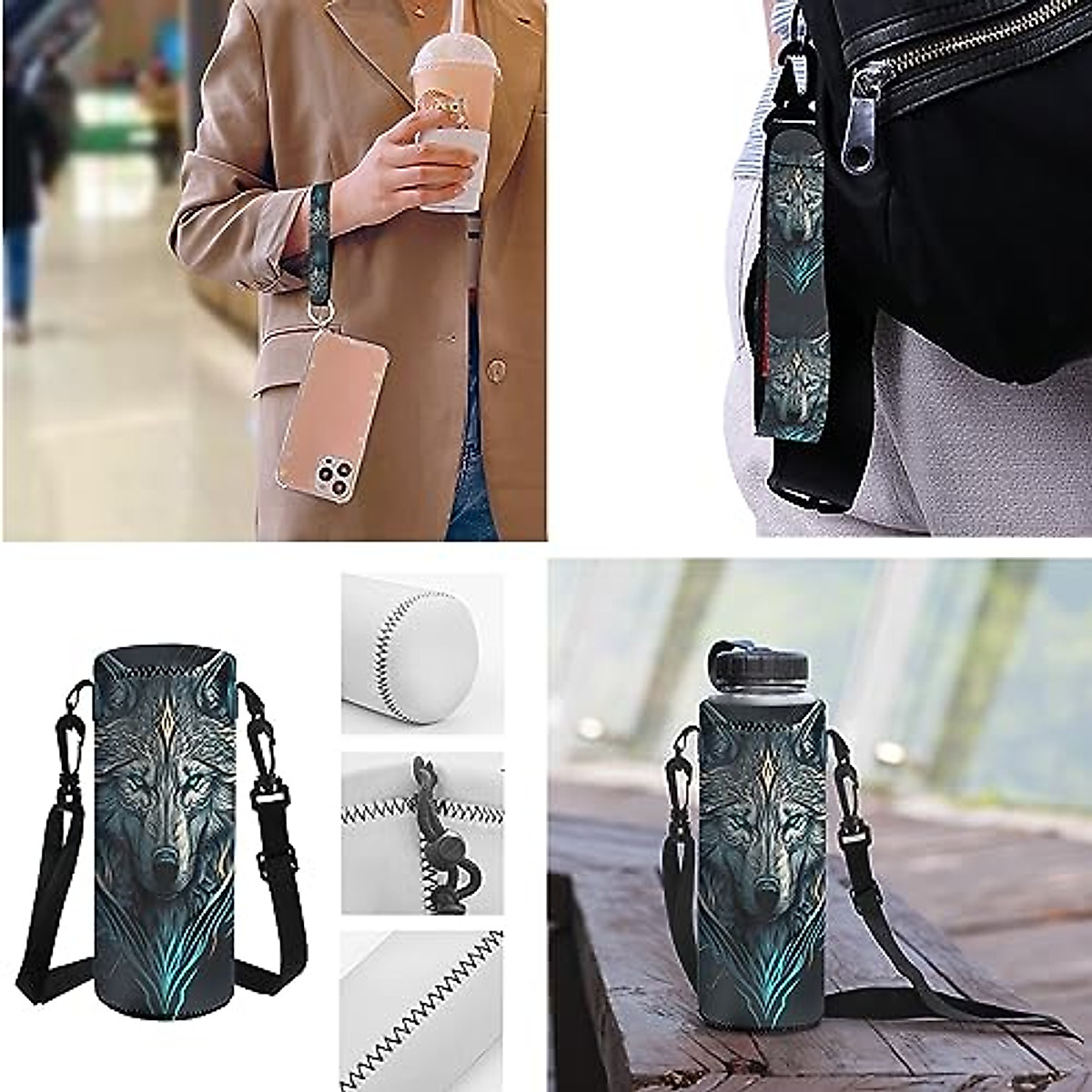 DMOYALA Tribal Wolf Backpack for Boys Bookbag with Lunch Box for GirlsTeen School Bag Middle High School Backpack Pencil Pouch Lunchbag Book Case Book Covers Water Bottle Holder Keychain All in One