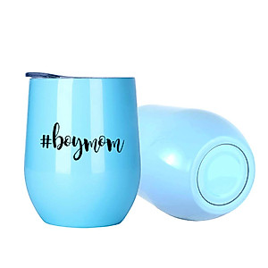 Tipit Drinkware #BOYMOM | Boy Mom | 12 OZ Stainless Steel Stemless Wine Tumbler With Lid - Mom Mug - New Mom Cup - Mother of Boys - Wine Tumbler - Best Mom Mug Tumbler