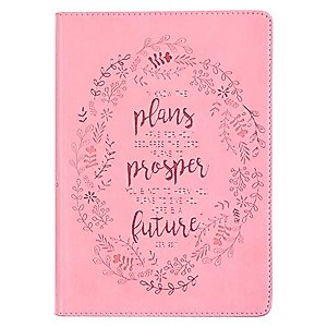 Christian Art Gifts Classic Journal I Know The Plans Jeremiah 29:11 Bible Verse, Inspirational Scripture Notebook, Ribbon Marker, Pink Faux Leather Flexcover, 336 Ruled Pages