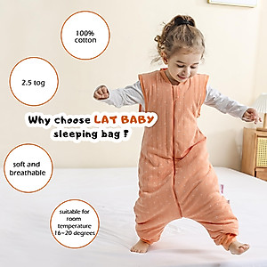 LAT Baby Sleep Bag with Feet Winter,Sleeveless Nightgowns Wearable Blanket with Legs,Warm Sack for Infant Toddler Thicken 2.5 TOG-Sleepsuit,1-6T(Orange White Heart,L/100)