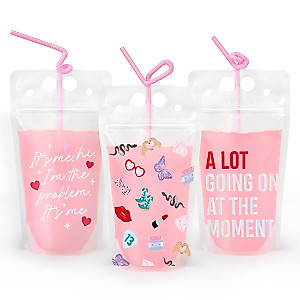 xo, Fetti Eras Party Clear Drink Pouches - 15 pcs | Concert Party Sippers, Bachelorette Decorations, Birthday Drinkware, Bridesmaid Supplies