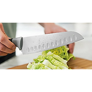 Berghoff LEO Non-stick Stainless Steel Wide Blade Santoku Knife 6.75" Grey PP Fitted Protective Sleeve Soft-touch PP Soft Grip Handle