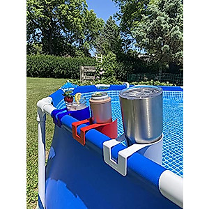 Storage Theory Plastic Cup Holder Set for Above Ground Swimming Pool - 4 Cup Holders for Drinks, Cups and Accessories - Fits 2” or Less Round Bar Top Rails - Blue