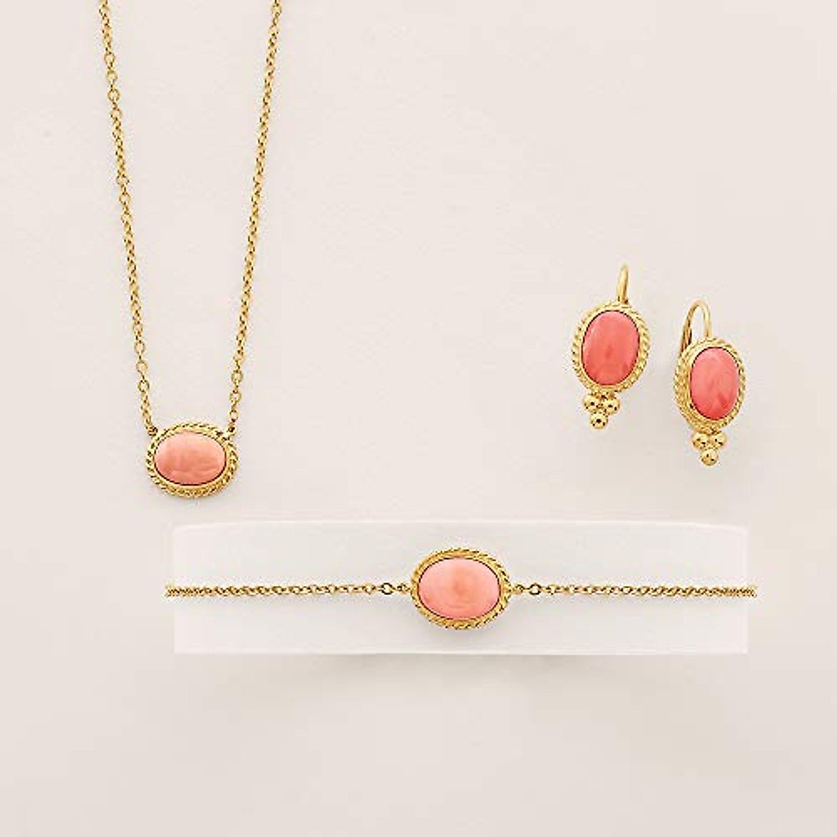 Ross-Simons Bezel-Set Coral Drop Earrings in 14kt Yellow Gold