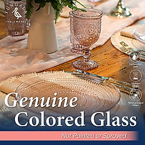 Yungala Pink Glassware Bundle - NEW Pink Wine Glasses Sunflower - Small Pink Cups (Sunflower) - Pink Glass Plates - Matching Pink Glassware Sets with Sunflower Emboss Design