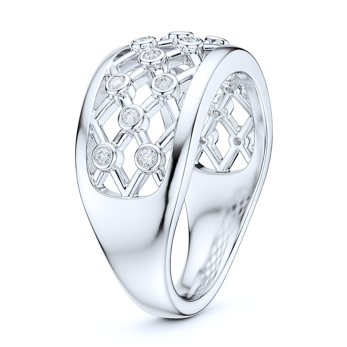 PRSTANI Sterling Silver 9mm Wide Grid Small Simulated Round Brilliant Cut Diamonds Wedding Band Cocktail Ring (9.5)