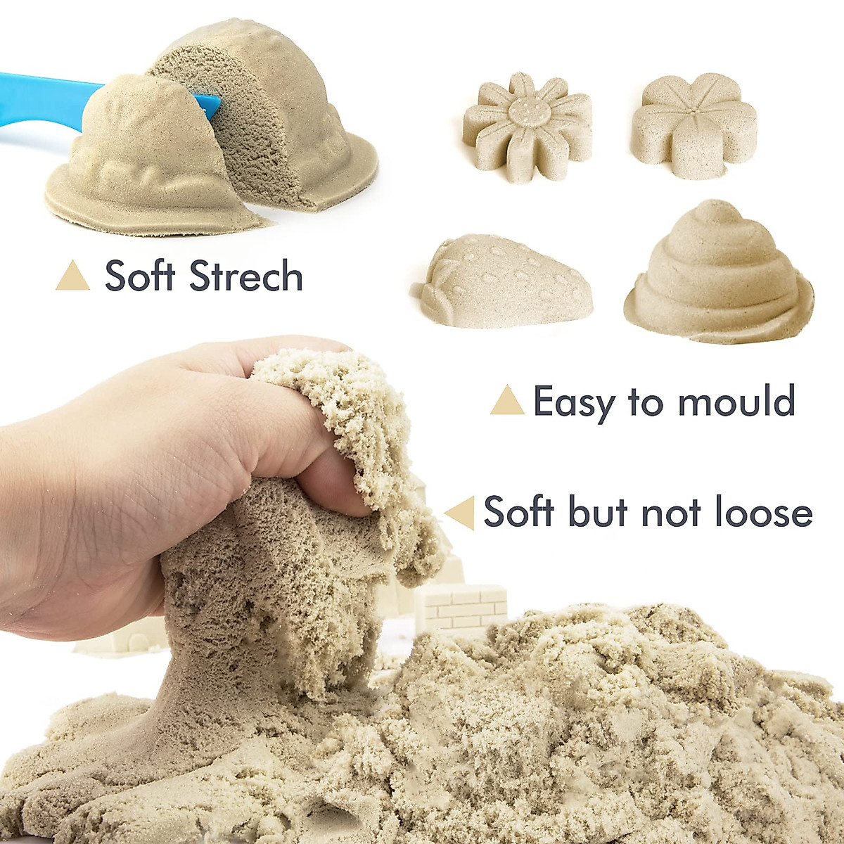 Play Sand Ice Cream Kit, 3lbs Magic Sand, Food Molds Tools, Kitchen Toys, Tray and Storage Bag, 44PCS Sandbox Toys Set for Toddlers Kids Boys Grils