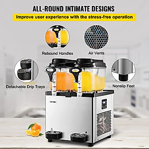 VEVOR Commercial Slushy Machine, 6 L x 2 Tanks 50 Cups Margarita Machine, 700W 110V Stainless Steel Smoothie Frozen Drink Maker, Perfect for Supermarkets Cafes Restaurants Bars and Home Use, Silver