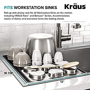 Kraus KRM-11RD Kore Multipurpose Over-Sink Roll-Up Dish Drying Rack, Colander and Trivet, Red