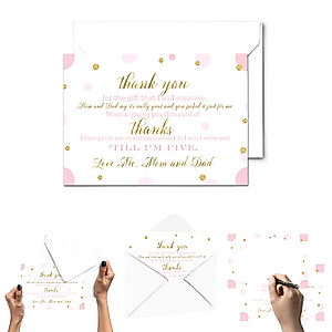 Paper Clever Party 25 Pink and Gold Baby Thank You Cards Pack – Cute Baby Shower Notes with Envelopes, Prefilled Message, Customizable Blank Stationery, Princess Theme, New Parents Gift Ideas