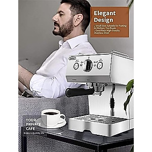 Espresso Machines 15 Bar with Adjustable Milk Frother Wand Expresso Coffee Machine for Cappuccino, Latte, Mocha, Machiato, 1.5L Removable Water Tank, Double Temperature Control System, 1100W, Black