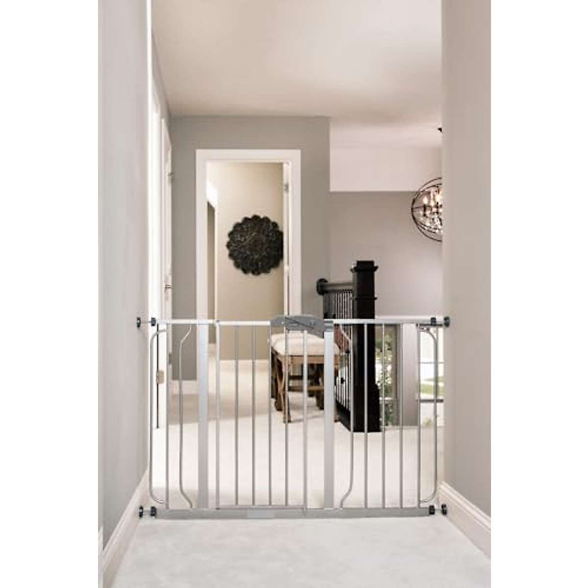 Regalo Easy Step 49-Inch Extra Wide Baby Gate, Includes 4-Inch and 12-Inch Extension Kit, 4 Pack of Pressure Mount Kit and 4 Pack of Wall Mount Kit, Platinum - Total Pack of 1