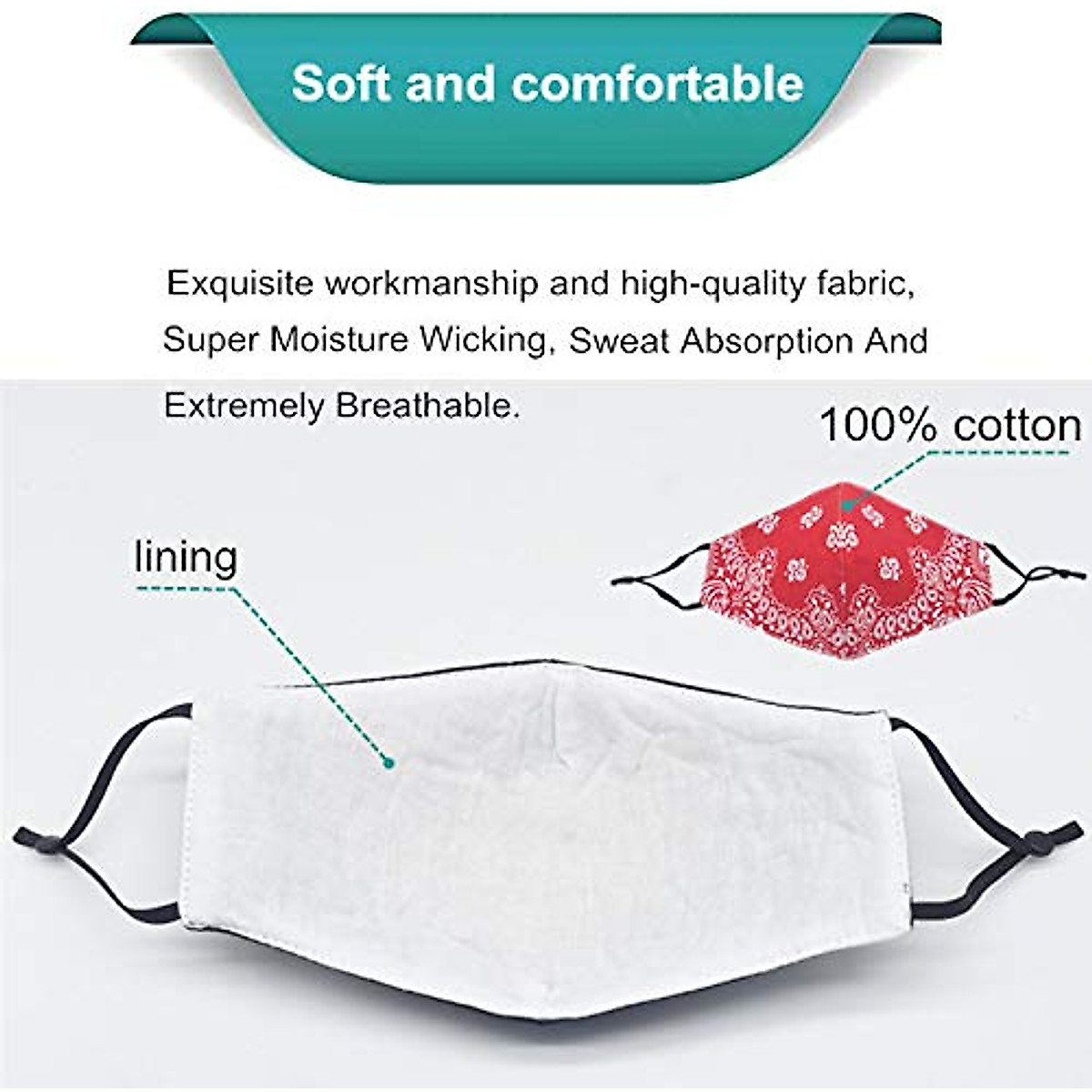 Men Women Face Cover Bandana, Soft Cotton Fabric Mask Half Face Protective, Fashion Black Unisex Paisley Balaclava, Reusable Washable, Anti Dust Protection for Gift 3PCS (black red gray)