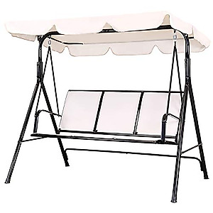 Flex HQ Patio Porch Swing Chair Canopy Outdoor Lounge 3-Person Seat Hang Bench Hammock (Beige)