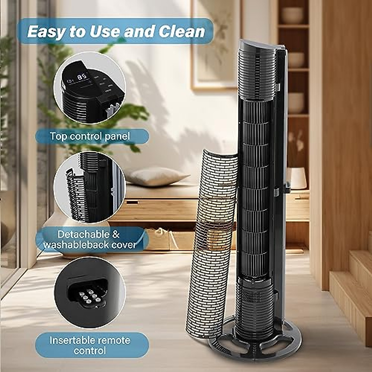 Simple Deluxe 40 Inch Oscillating Tower Fan for Bedroom, 6 Speeds Standing Fan with Essential Oil Diffuser, 30ft/s Velocity Cooling Fan for Indoors with Remote, 15H Timing, 3 Modes
