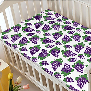 Violet Themed Fitted Crib Sheet,Standard Crib Mattress Fitted Sheet Soft Toddler Mattress Sheet Fitted-Great for Boy or Girl Room or Nursery,28“ x52“,White Purple Fern Green