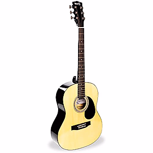 RockJam Acoustic Guitar Superkit Includes Stand, Gig Bag, Tuner, Picks, Plectrum Holder, Spare Strings & Online Lessons 6 Pack, Right, Natural, Full (RJW-101-N-PK)