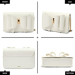 Like Dreams Fashion Crossbody Bag for Women Elegant Bowtie Vegan Leather Chain Meshed Long Strap Shoulder Purse (White)