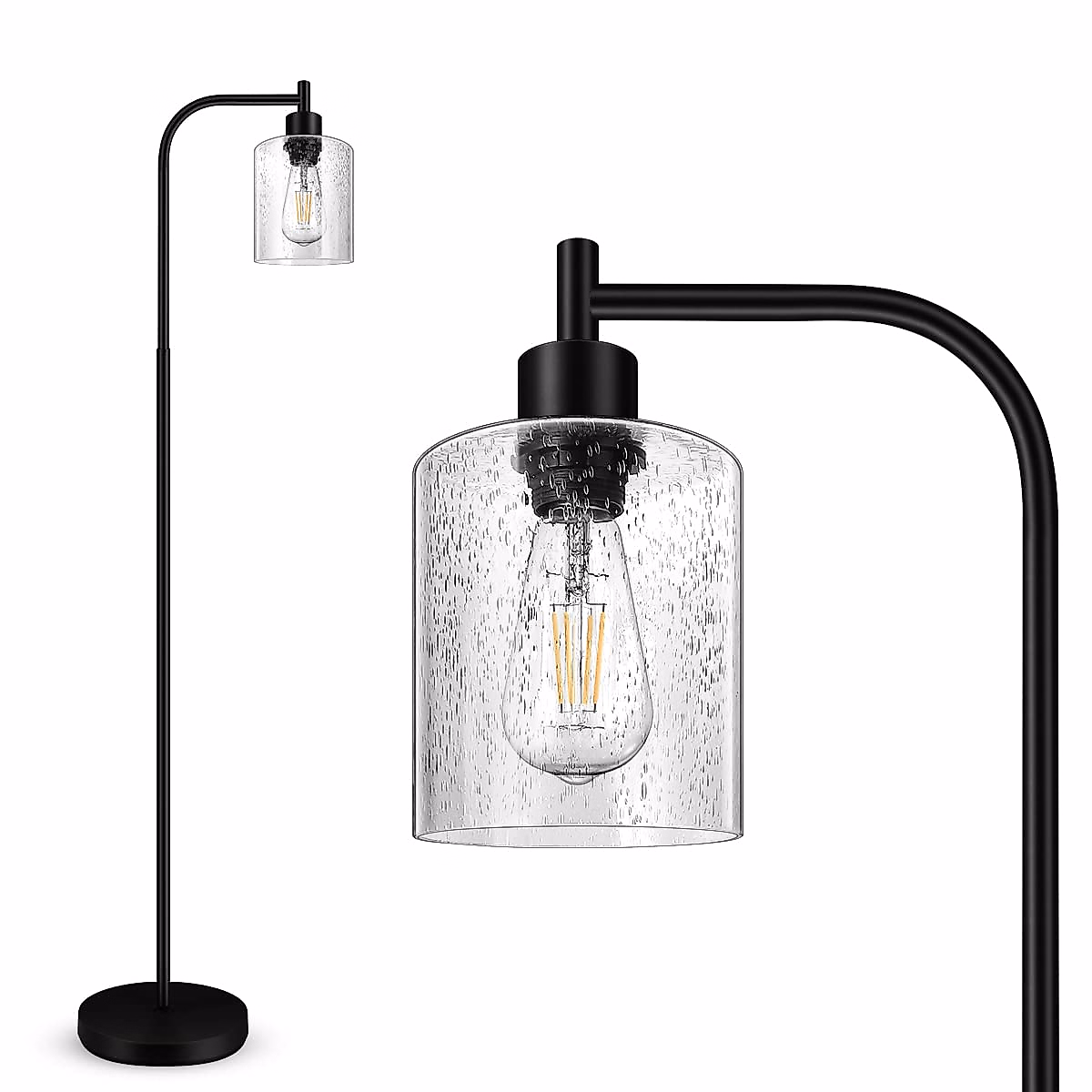 BoostArea Modern Floor Lamp with Seeded Glass Shade, 65 Inches Tall, Energy Efficient, LED Bulb Included, Easy Assembly and Use