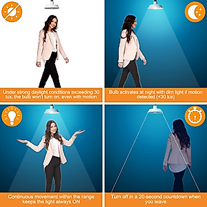 Motion Sensor Light Bulbs with Radar and Dusk to Dawn Sensor Indoor Motion Detector Bulb for Front Door, Porch, Garage, Security Automatic LED Lightbulb (2, Radar Sensor - Deylight)