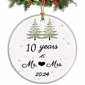 10th Anniversary Ornament Gifts for Him Her,10th Anniversary Wedding Gifts for Couples 2024,10 Years Wedding Anniversary for Mr Mrs,Anniversary Keepsake Christmas Ornament Gifts for Home Decorations