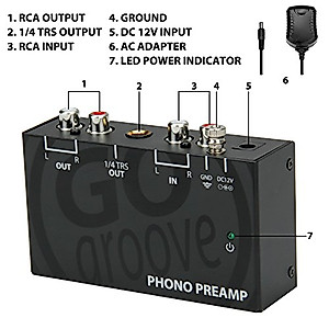 GOgroove Mini Phono Turntable Preamp Preamplifier with 12 Volt DC Adapter, RCA Input for Vinyl Record Player - Compatible with Audio Technica, Crosley, Jensen, Pioneer, 1byone and More Turntables
