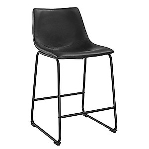 Walker Edison Douglas Urban Industrial Faux Leather Armless Counter Chairs, Set of 2, Black