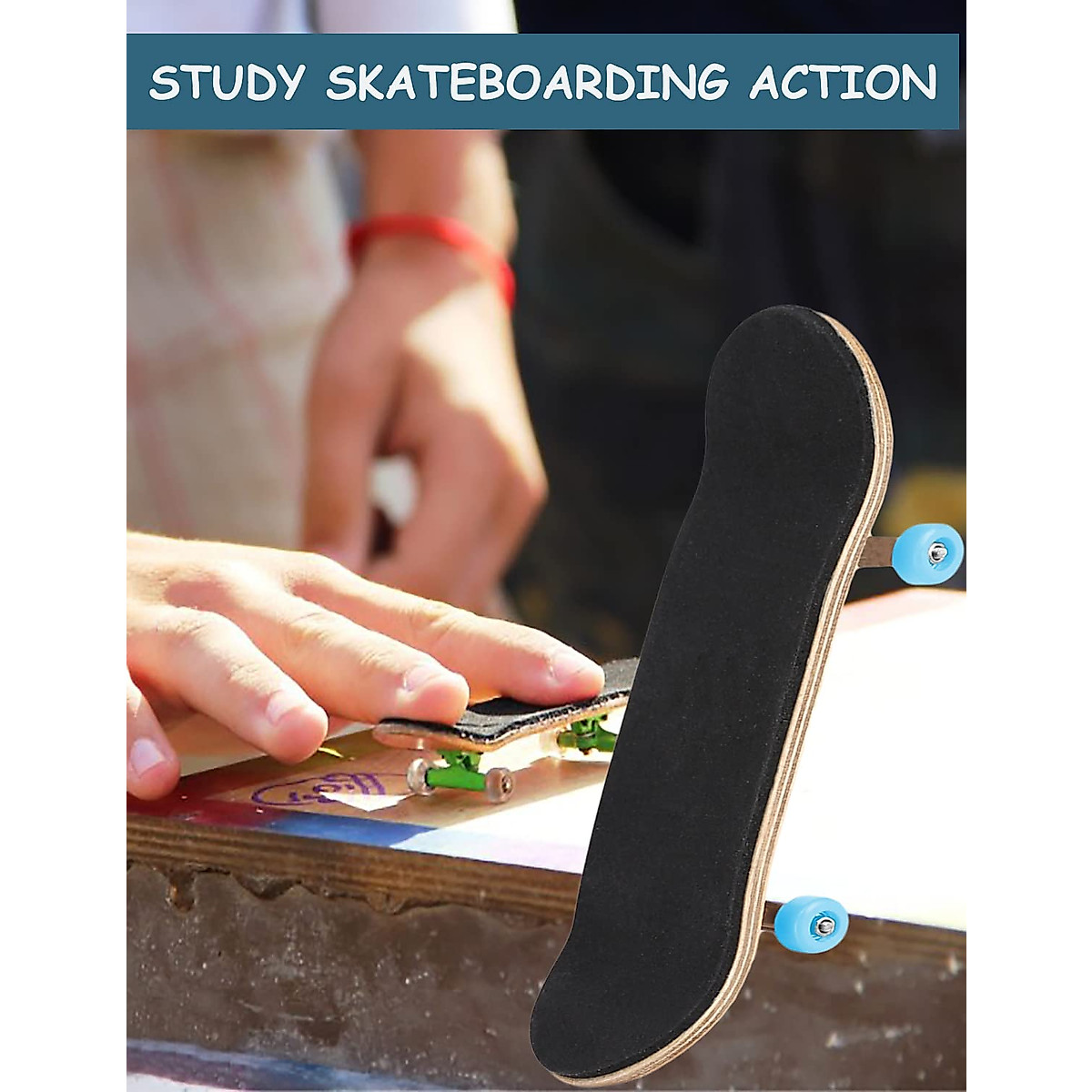 Weohoviy Finger Skateboard, Maple Wooden Fingerboard with Box Reduce Pressure and Ideal for Finger Skater, Kids (Light Blue)