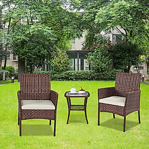 YIYAN 3 Pieces Outdoor Furniture Set Patio Rattan Wicker Chairs,Lawn Garden Balcony Backyard,with Washable Cushion (White)