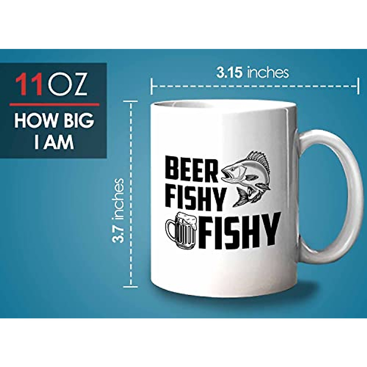 Fisher Coffee Mug 11oz White - Beer Fishy Fishy - Fisherman Funny Witty Fish River Fishing Lures Flounder Net Alcoholic Lover