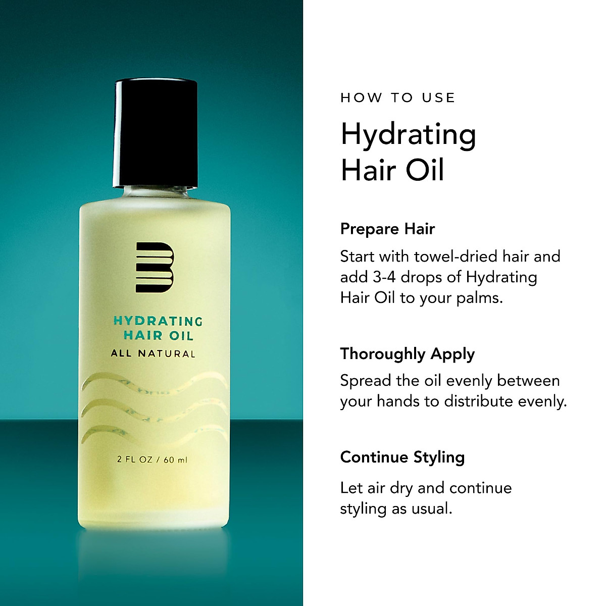 BluMaan Hydrating Hair Oil - Designed for Dry, Frizzy, Straight, or Curly Hair - 100% Natural Men's Hair Strengthening Oil - 60 ml / 2.0 oz