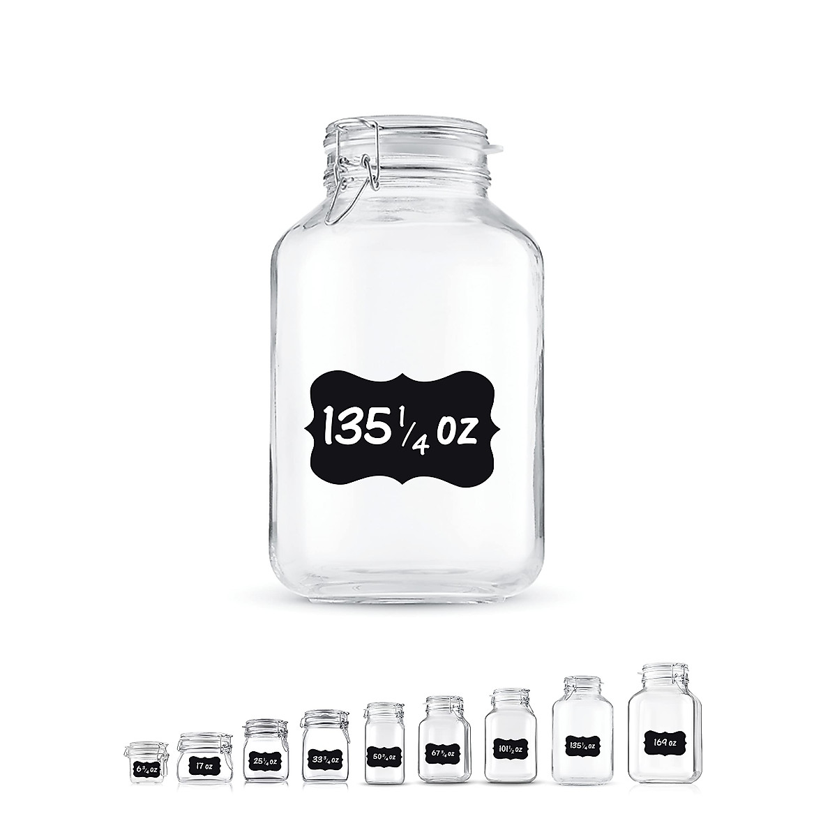 Bormioli Rocco Glass Fido Jars - 135.¼ Ounce - 4 Liter, with hinged hermetically Sealed Airtight lid for Fermenting, Canning, Preserving, With Exclusive Paksh Novelty Chalkboard Labels Set (1 Pack)