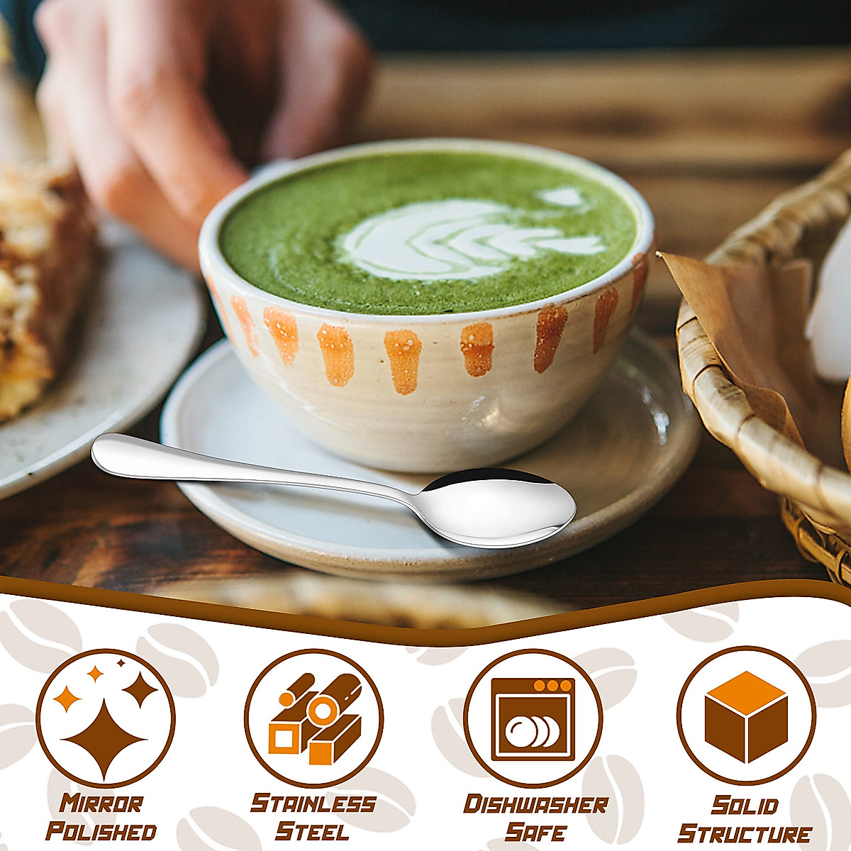 HaWare 12-Piece Demitasse Espresso Spoons, 5.3” Stainless Steel Coffee Spoon, Teaspoons set of 12, Mini Stirring Spoons for Dessert, Sugar, Ice Cream, Soup, Cappuccino, Non-toxic, Dishwasher Safe